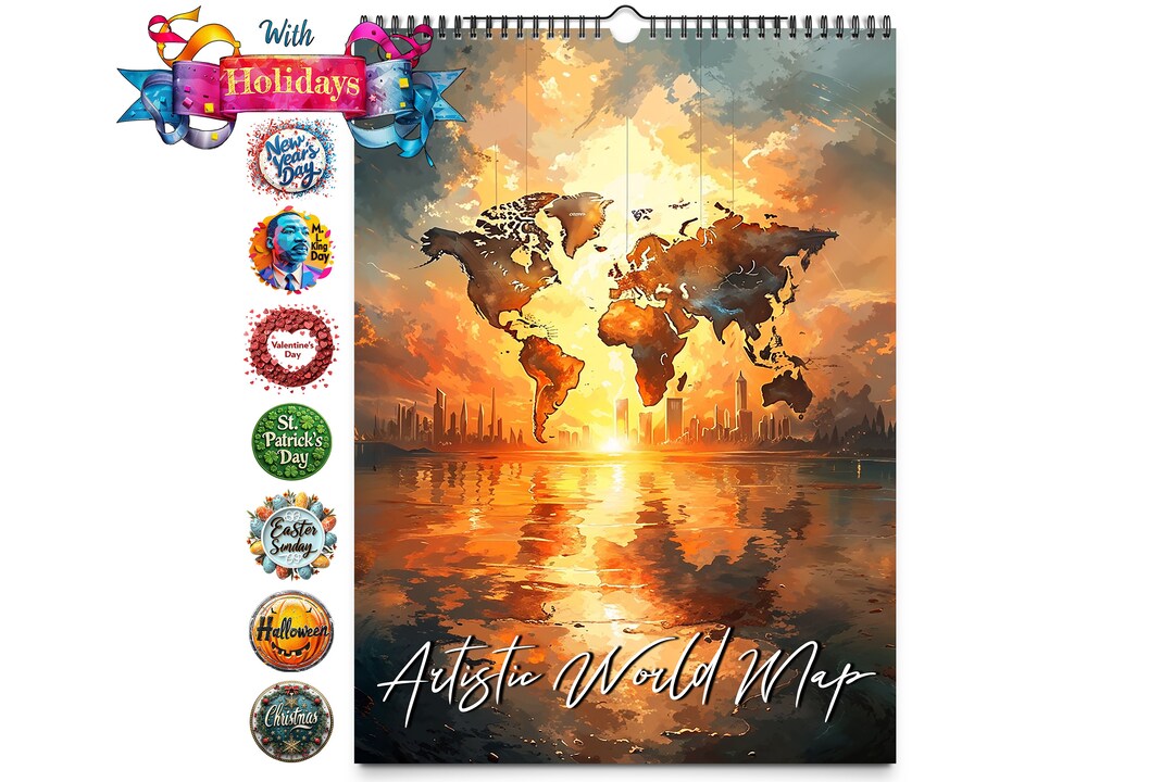 2025 Artistic World Map Wall Calendar by Kaleidoscope Artisan ...