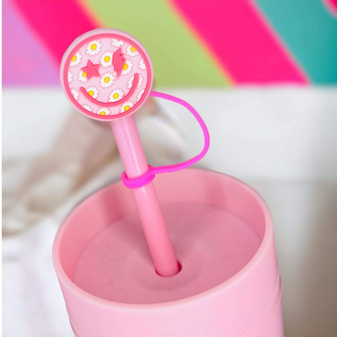Smiley Face Silicone Straw Topper: Tumbler Accessory (8mm/10mm) - Etsy