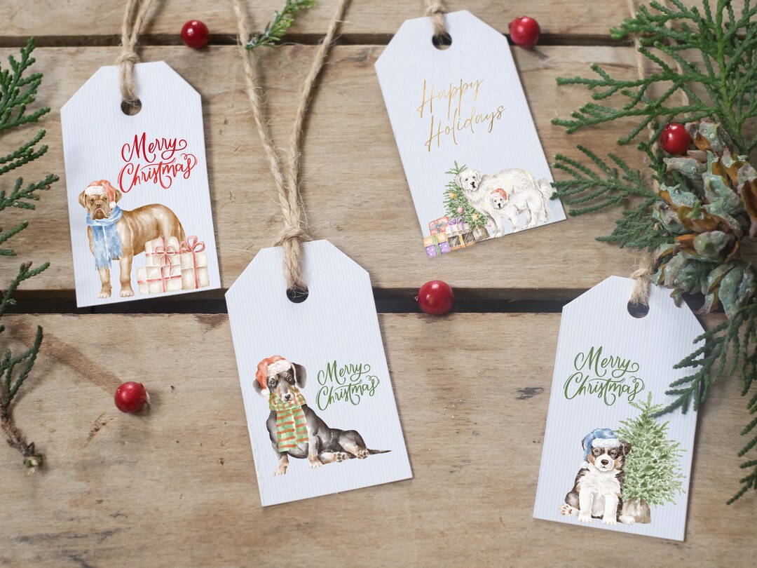 Dog Santa Hat Christmas Tag, Printable Gift Tag, Merry Christmas Tag - Etsy