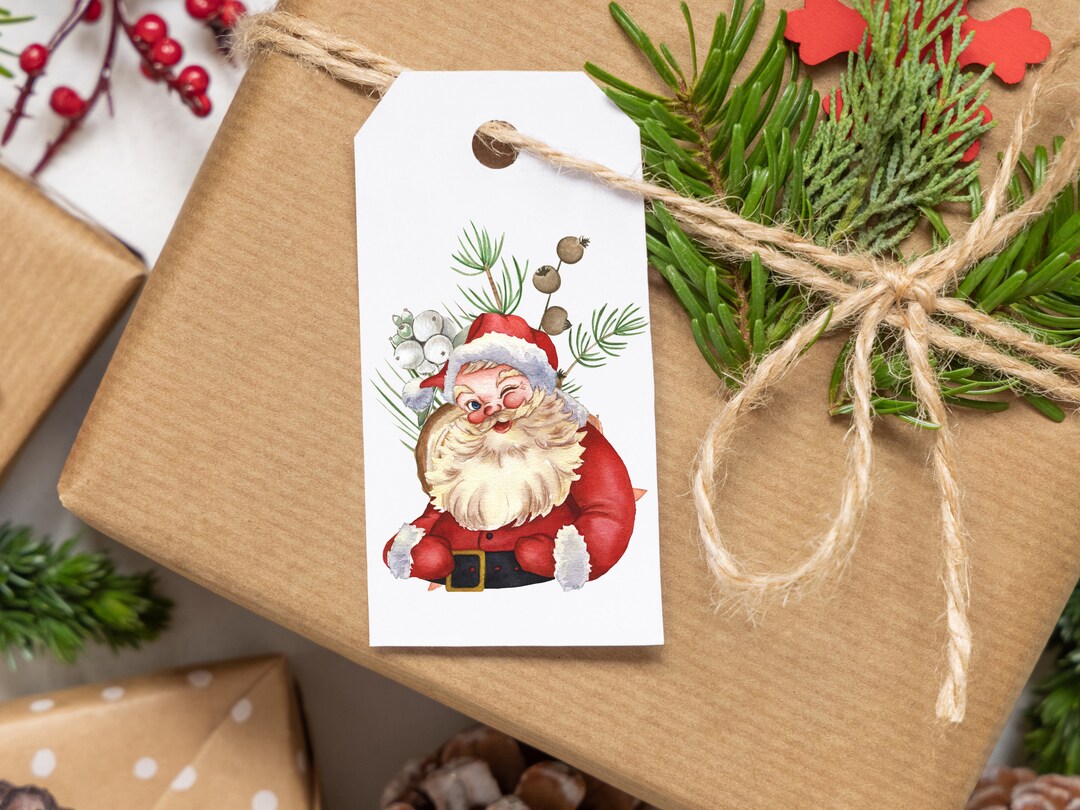 Vintage Santa Christmas Tag, Printable Gift Tag, Merry Christmas Tag - Etsy