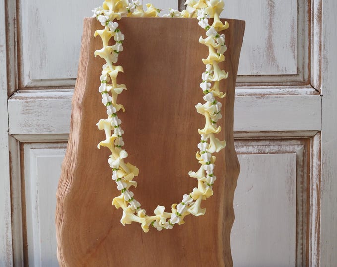 Yellow Puakenikeni & Crown Flower Lei ,clay Flower Lei, Hawaiian Lei ...