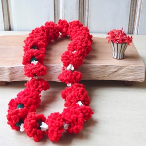 Red Crochet Marigold Flower & Crown Flower Lei, Hawaiian Lei, Summer ...