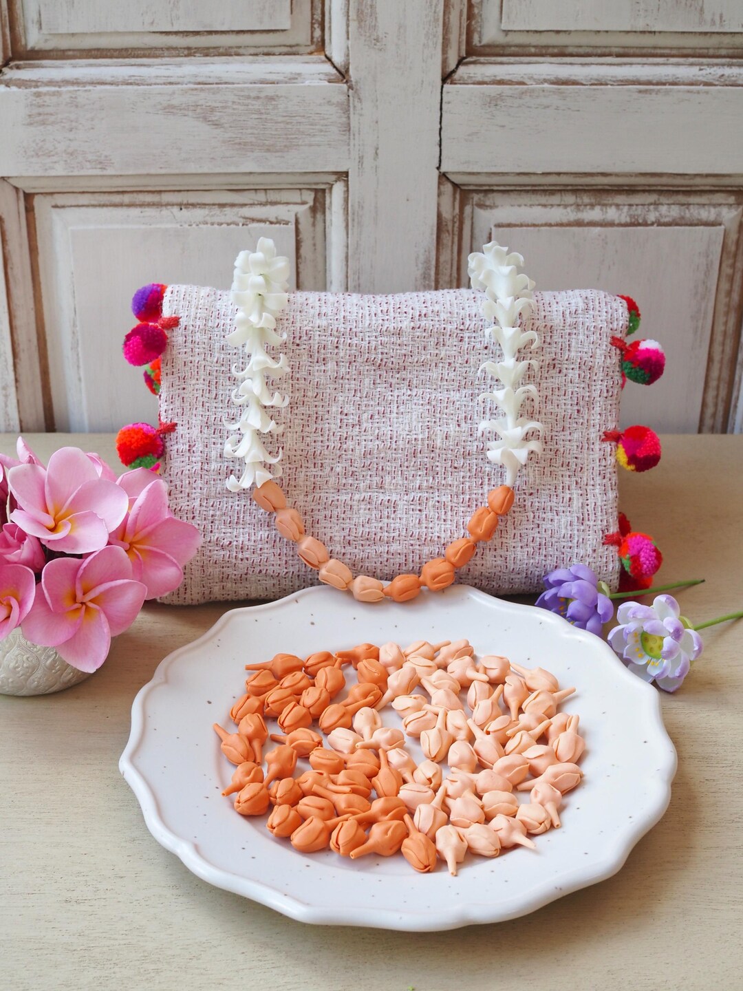 100 Pcs Jasmine Bud Clay Flower , Pikake Clay Flower for Jewelry Making ...