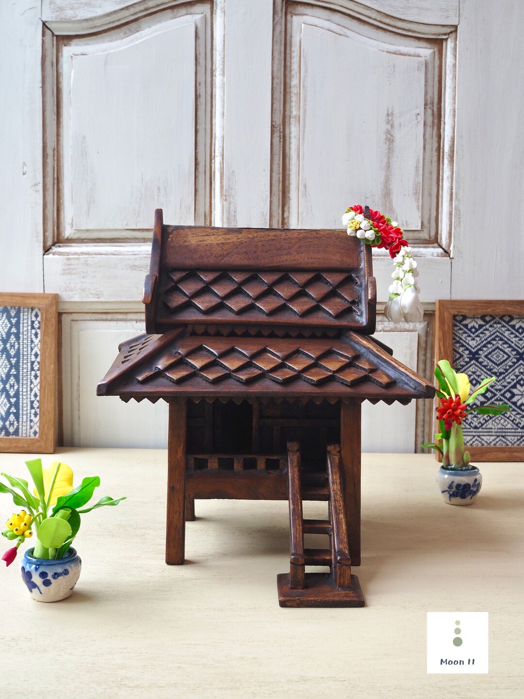 Authentic Thai Spirit House Teak Wood, Wooden Art Home Decor, Thai ...