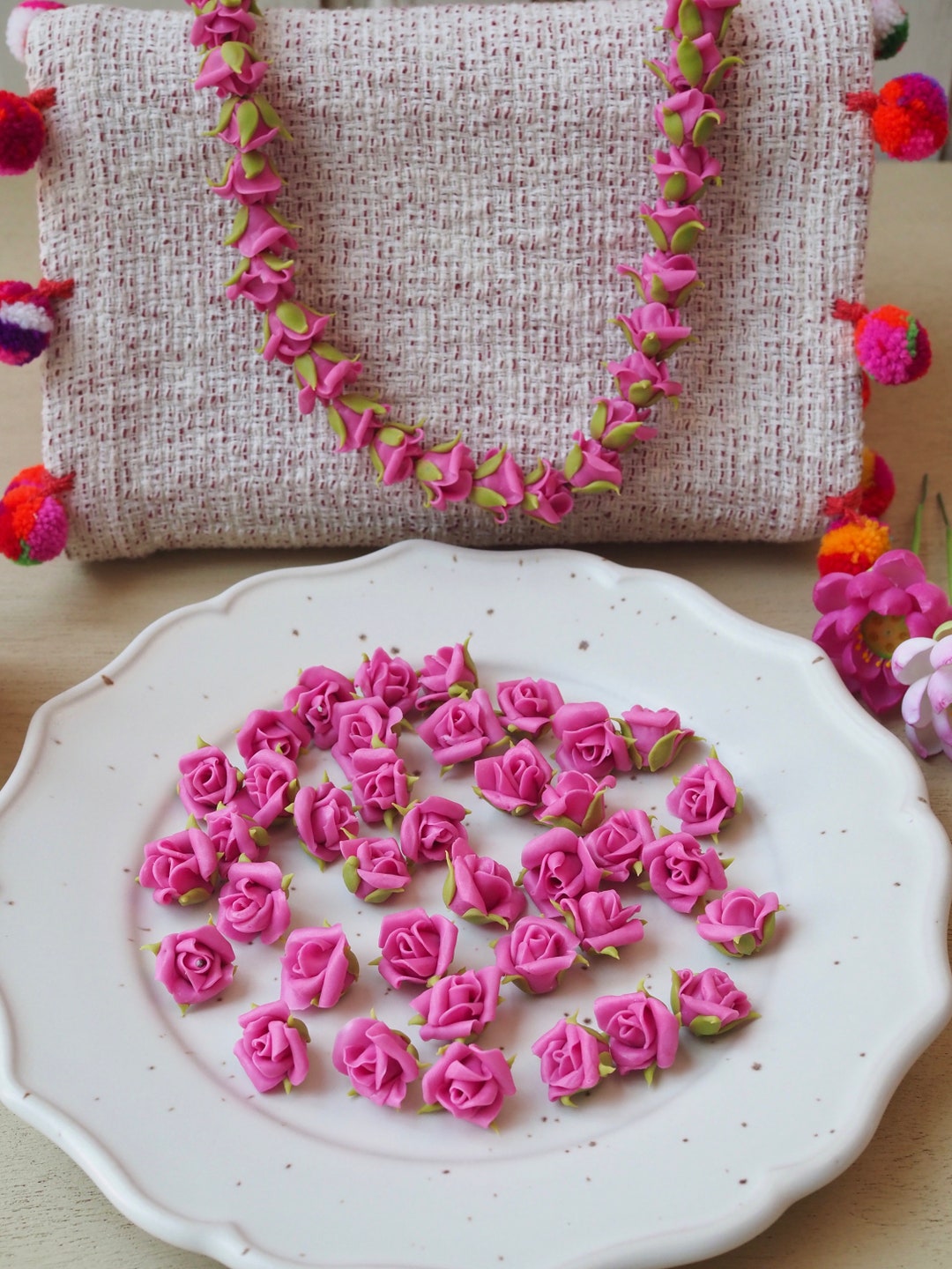 25 Pcs Pink Rose Bud (02), Rose Bead Clay Flower , Rose Bud for Jewelry ...