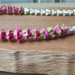 Pink Rose Bud and White Crown Flower Clay Lei, Hawaiian Lei, Summer ...