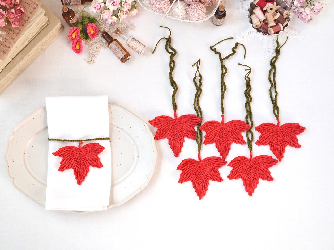 Napkin Ring Set of 6,maple Leaves Handmade Crochet Napkin Ring,red ...