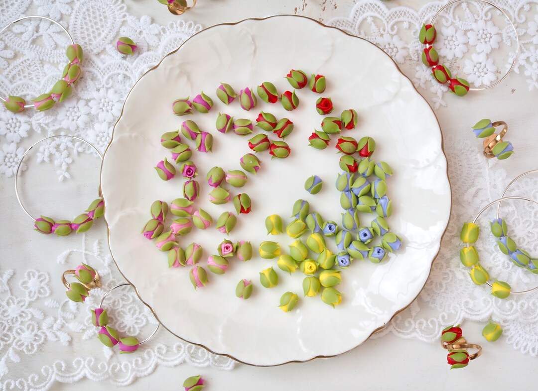 50 Pcs Mini Rose Bud , Rose Bead Clay Flower , Rose Bud for Jewelry ...