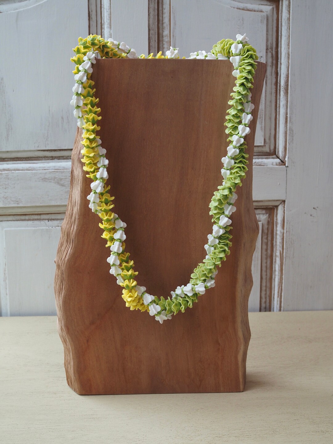 Green & Yellow Rose Bud and Crown Flower Lei ,clay Flower Lei, Hawaiian ...