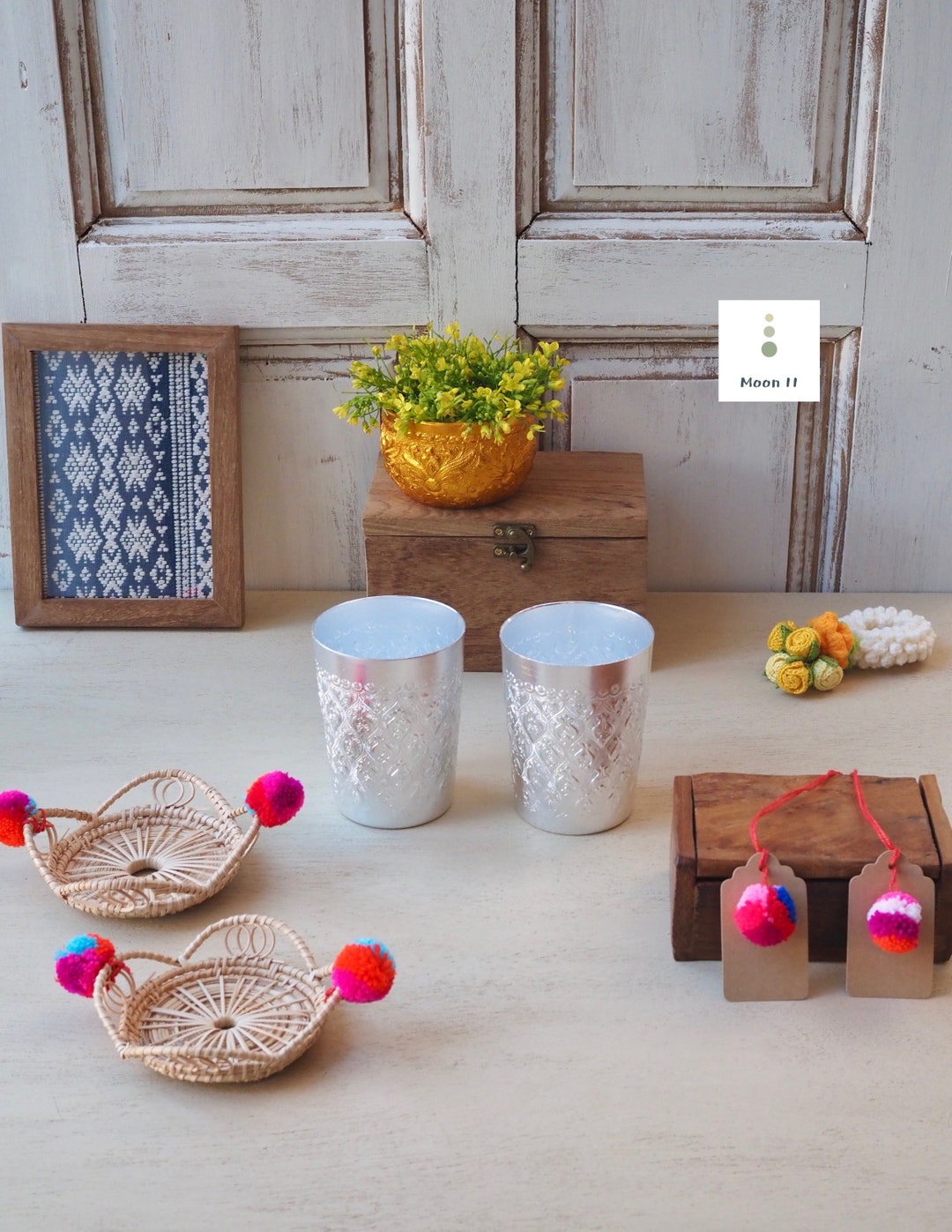 Traditional Aboriginal Thai Glass With Coaster and Tag Gifts, Silver ...