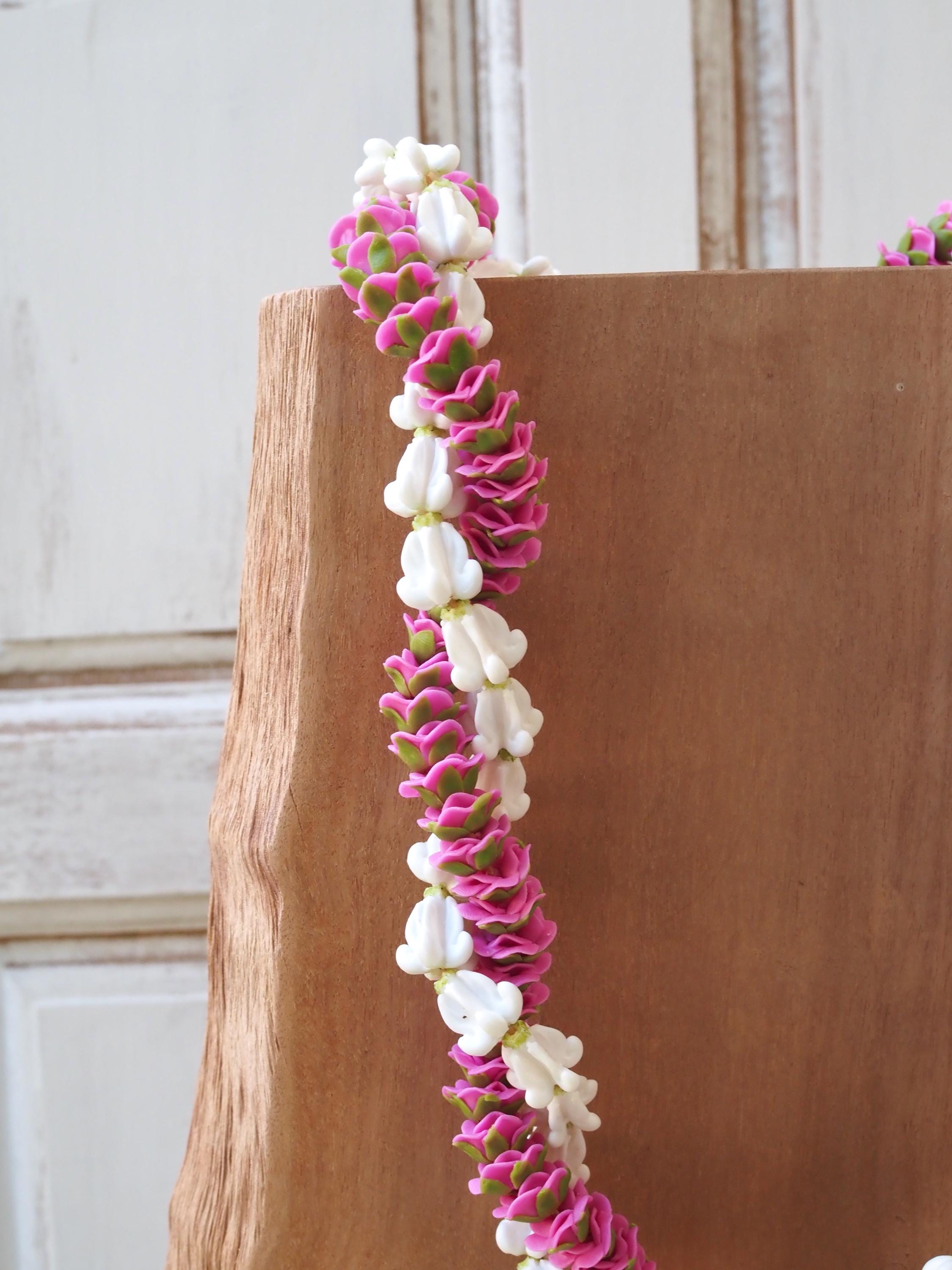 Pink Rose and White Crown Flower Clay Lei, Hawaiian Clay Lei , Summer ...