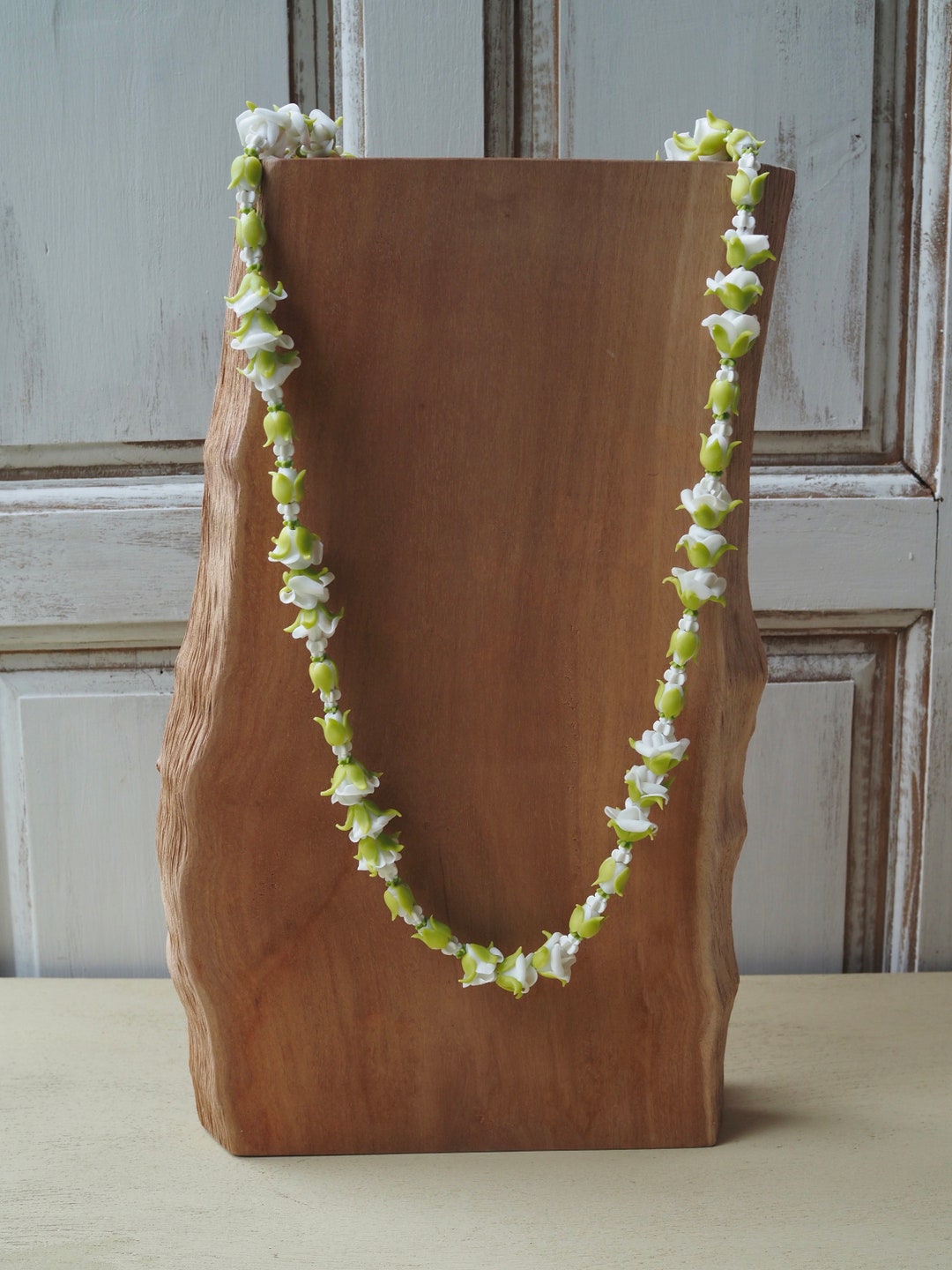 White Rose Bud and Mini Crown Flower Lei ,clay Flower Lei, Hawaiian Lei ...