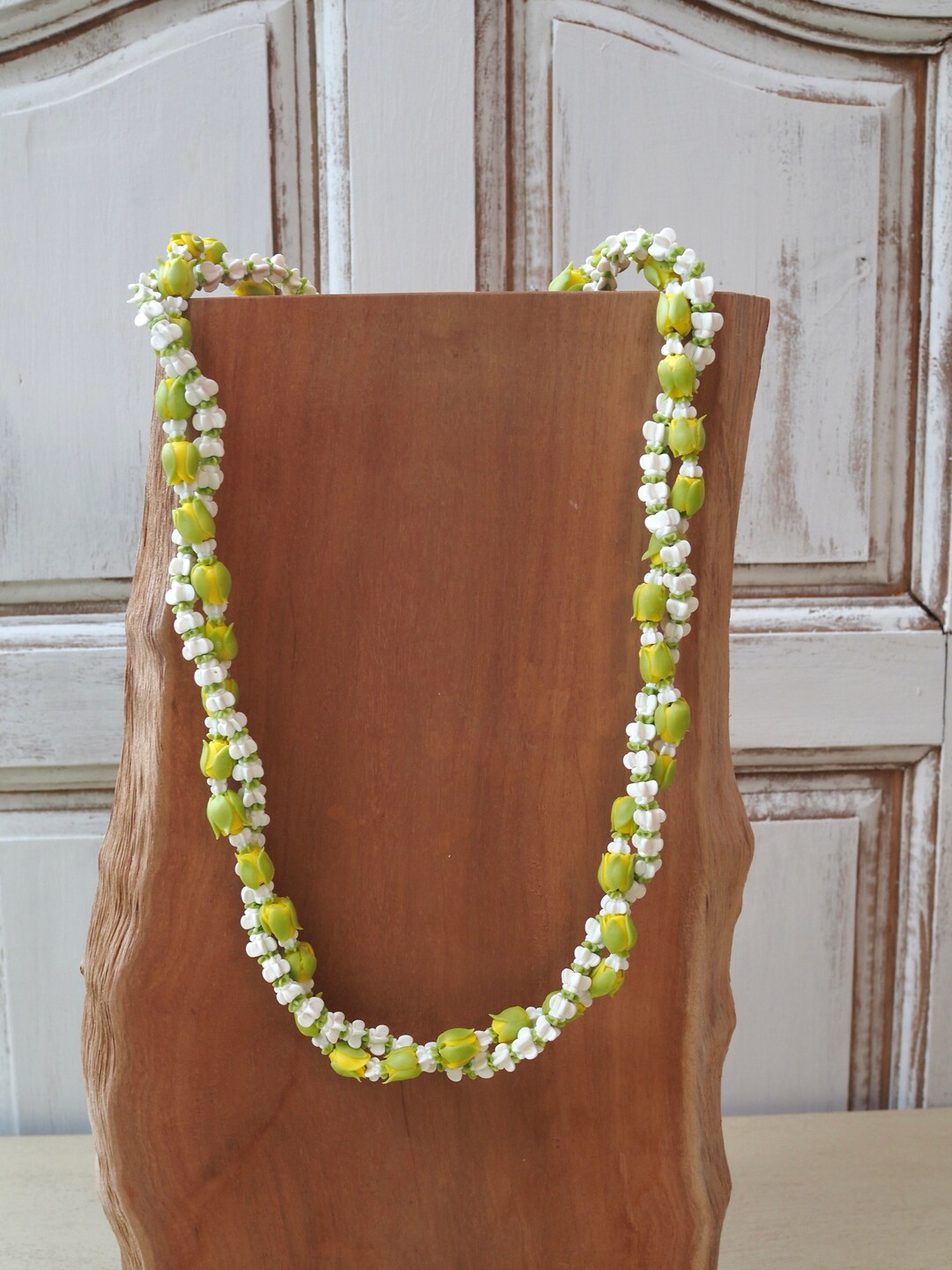 Yellow Rose Bud and White Crown Flower Clay Lei, Hawaiian Clay Lei ...
