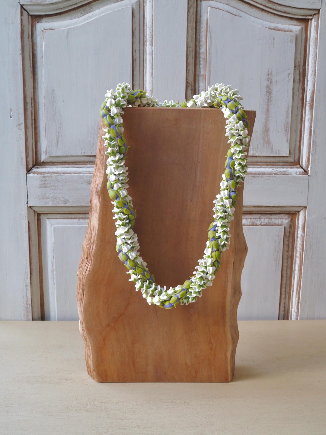 Purple Rose Bud and White Rose & Crown Flower Lei ,clay Flower Lei ...