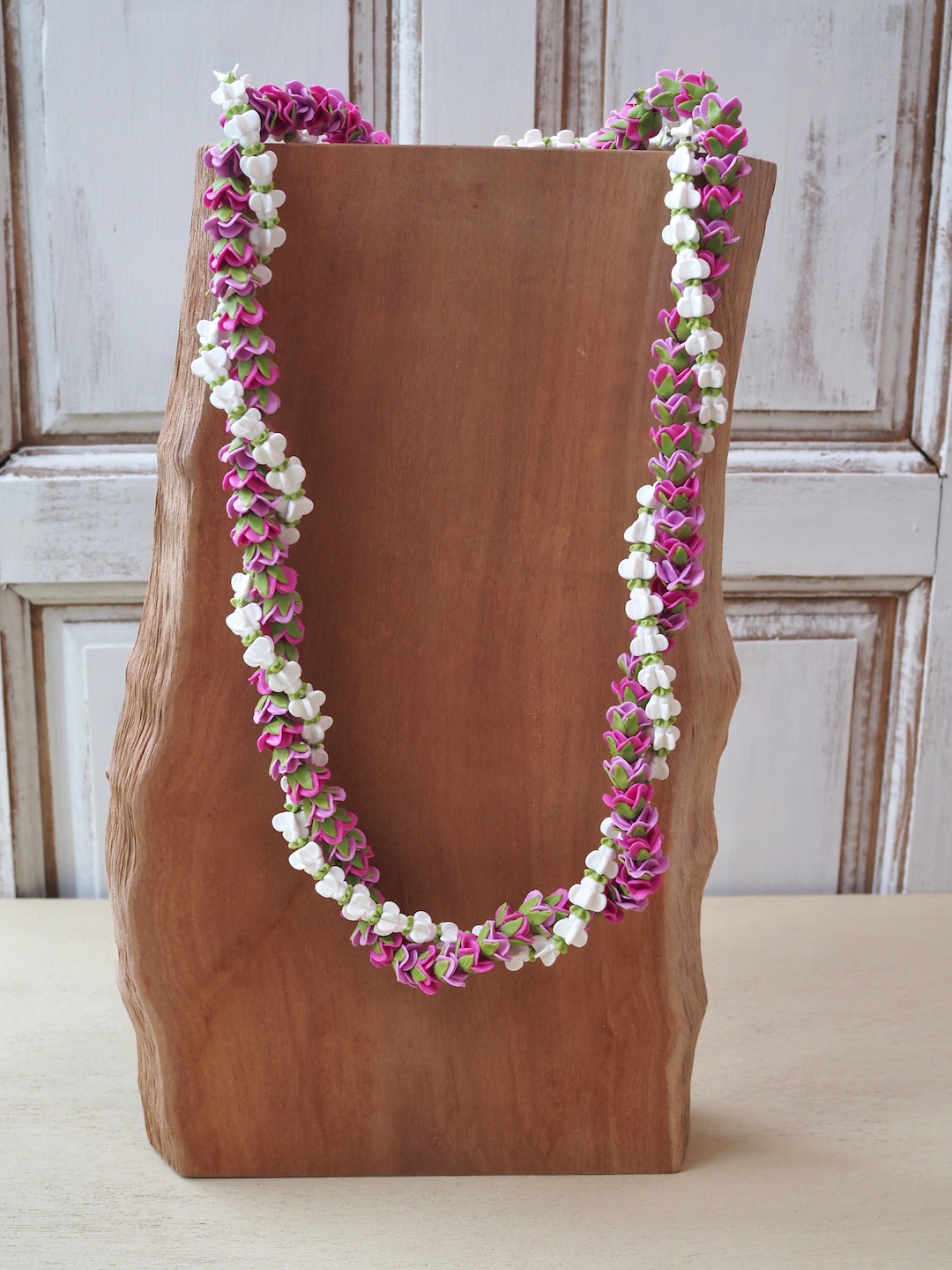 Pink Rose and White Crown Flower Clay Lei, Hawaiian Clay Lei , Summer ...