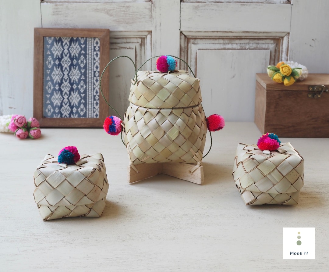 Handcrafted Sticky Rice Basket Set: Woven Asian Kitchenware Decor - Etsy