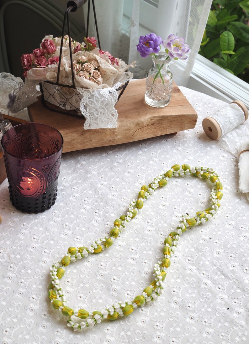 Yellow Rose Bud and White Crown Flower Clay Lei, Hawaiian Clay Lei ...