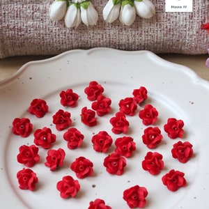 50 Pcs Red Rose Bead Clay Flower , Rose Flower for Jewelry Making, Lei ...