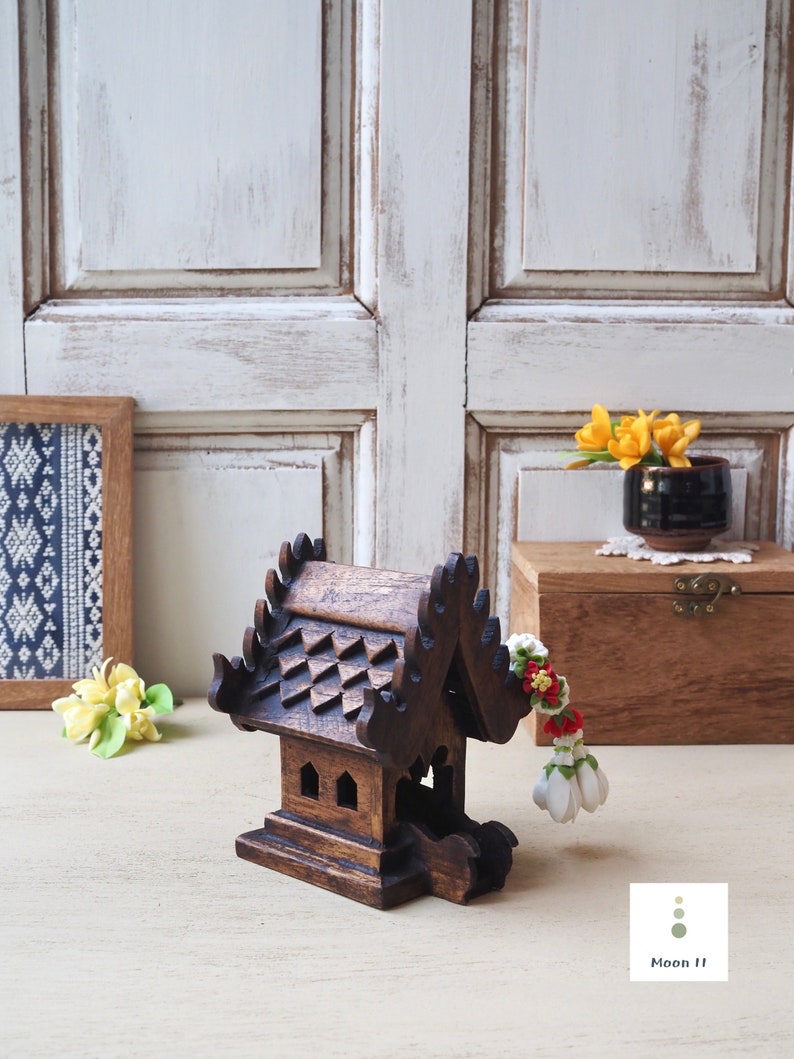 Authentic Thai Spirit House Teak Wood, Wooden Art Home Decor, Thai ...
