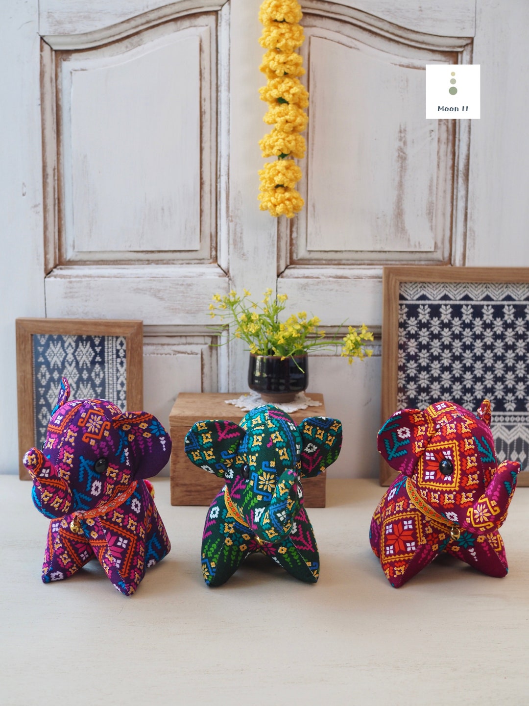 Authentic Thai Elephant Home Decor Set With Keychain & Cotton Tote Bag ...