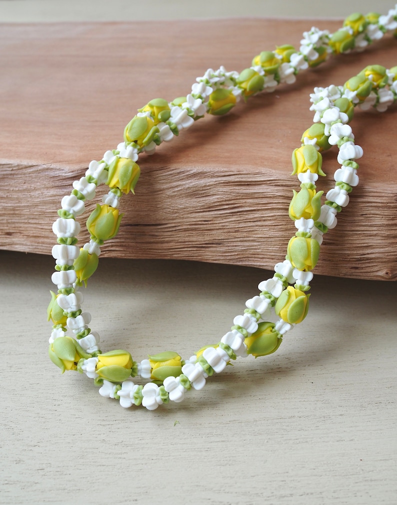 Yellow Rose Bud and White Crown Flower Clay Lei, Hawaiian Clay Lei ...