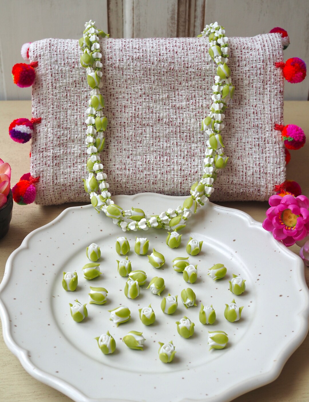 White Rose Bud , Rose Bead Clay Flower , Rose Bud for Jewelry Making ...