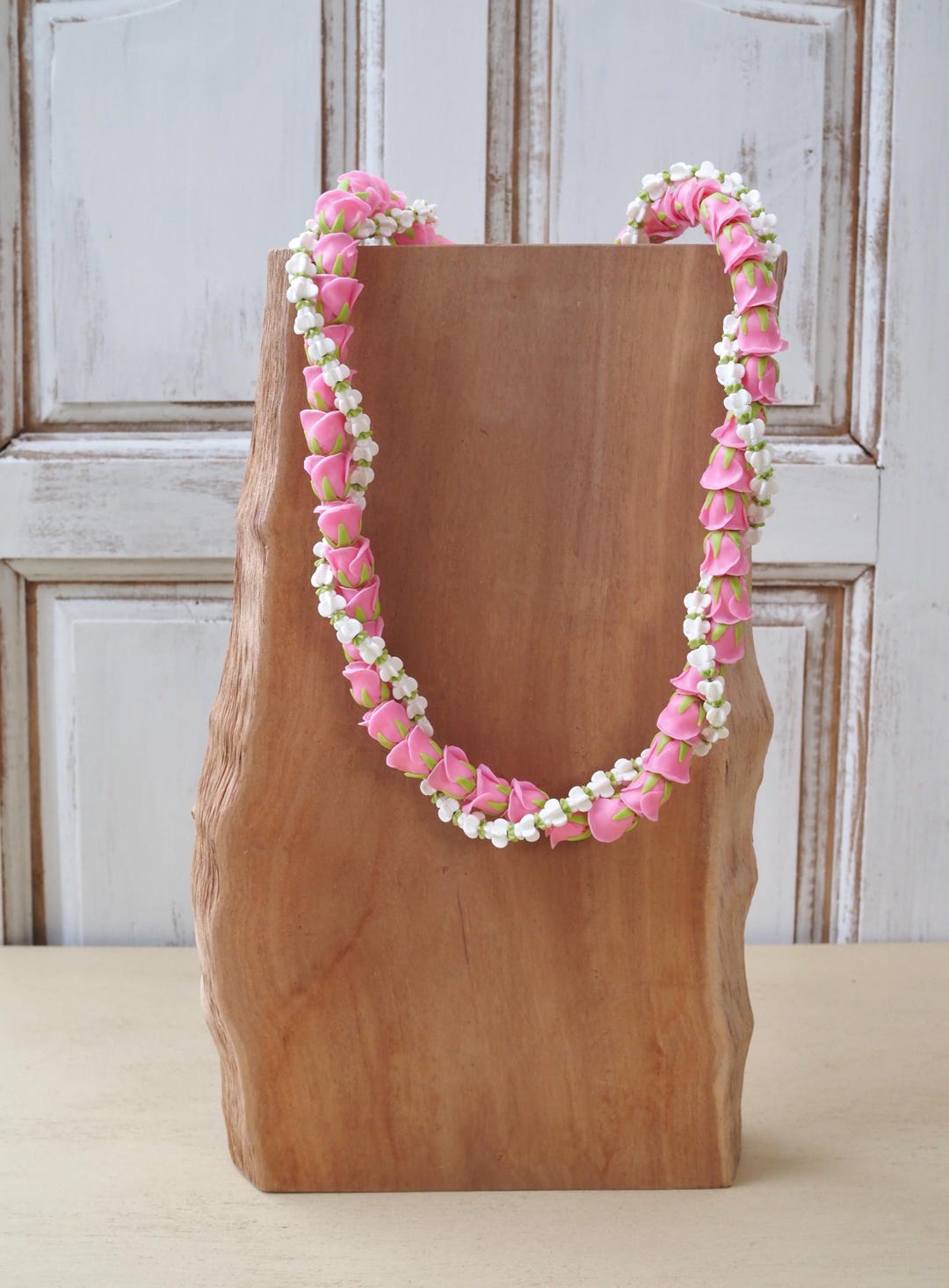 Rose Bud and Crown Flower Clay Lei, Hawaiian Lei , Summer Necklace ...
