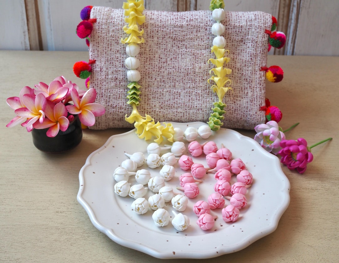 50 Pcs Pikake Clay Flower , Pikake Flower for Jewelry Making, Lei ...