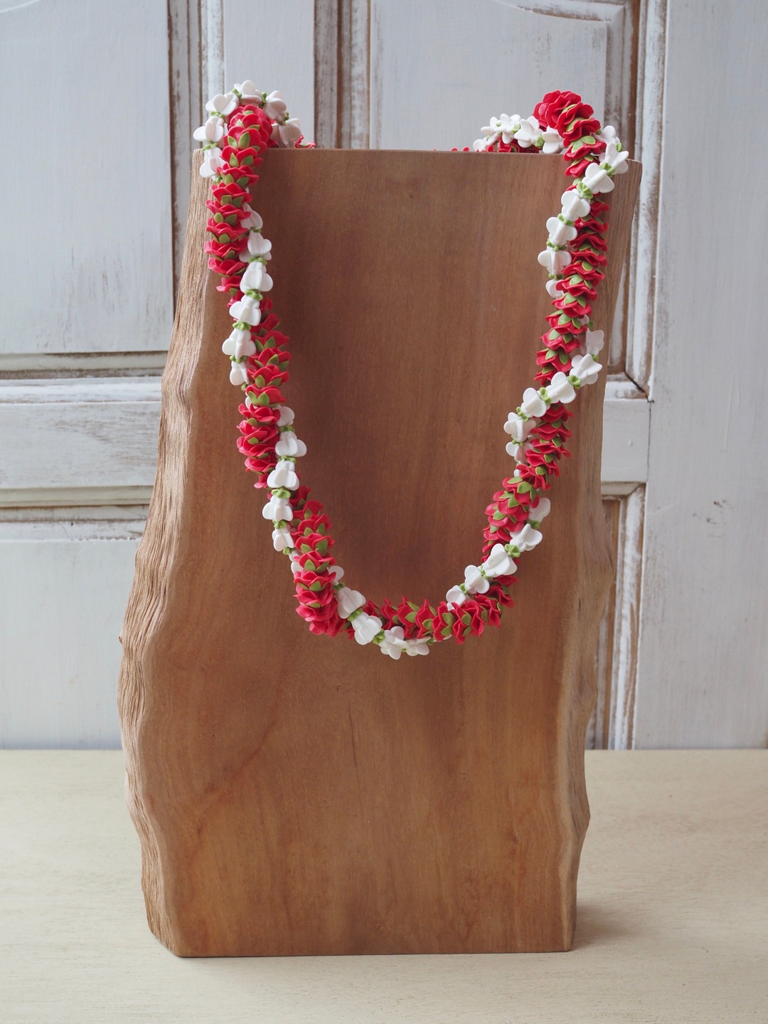 Red Rose Bud and Crown Flower Lei ,clay Flower Lei, Hawaiian Lei ...