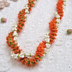 Orange Rose and White Crown Flower Lei ,clay Flower Lei, Hawaiian Lei ...