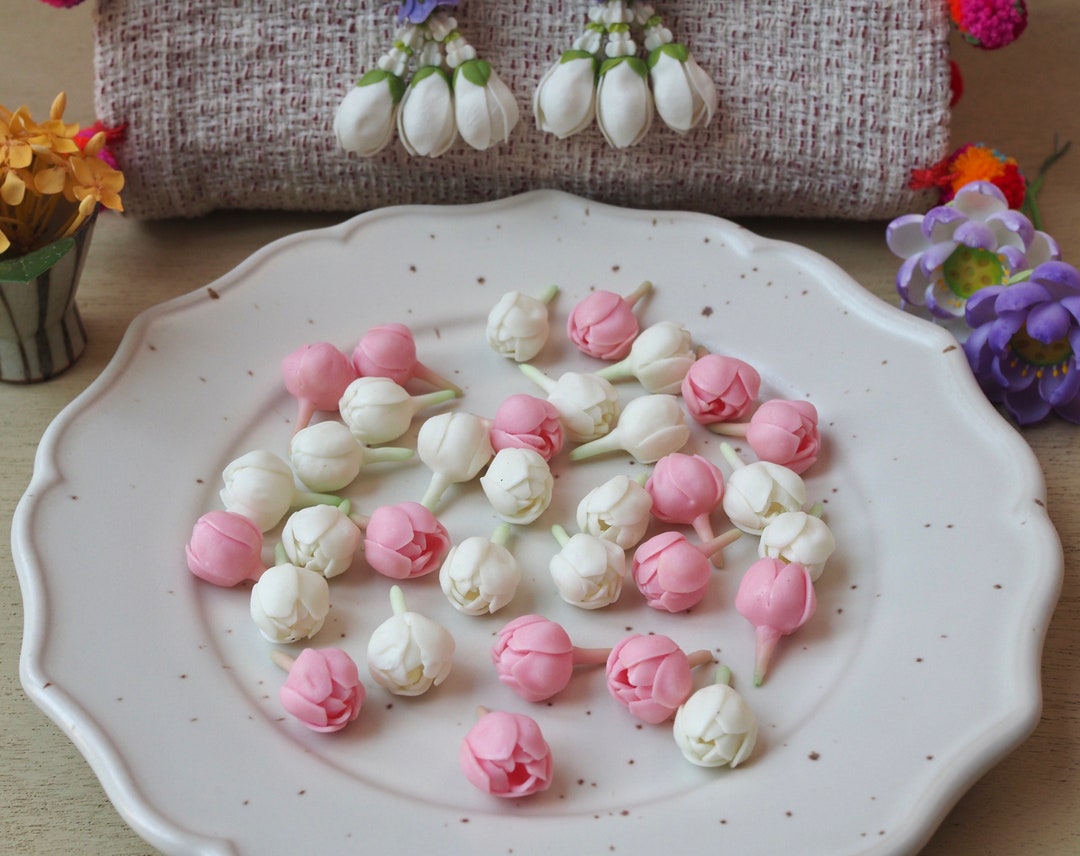 50 Pcs Pikake Clay Flower , Pikake Flower for Jewelry Making, Lei ...