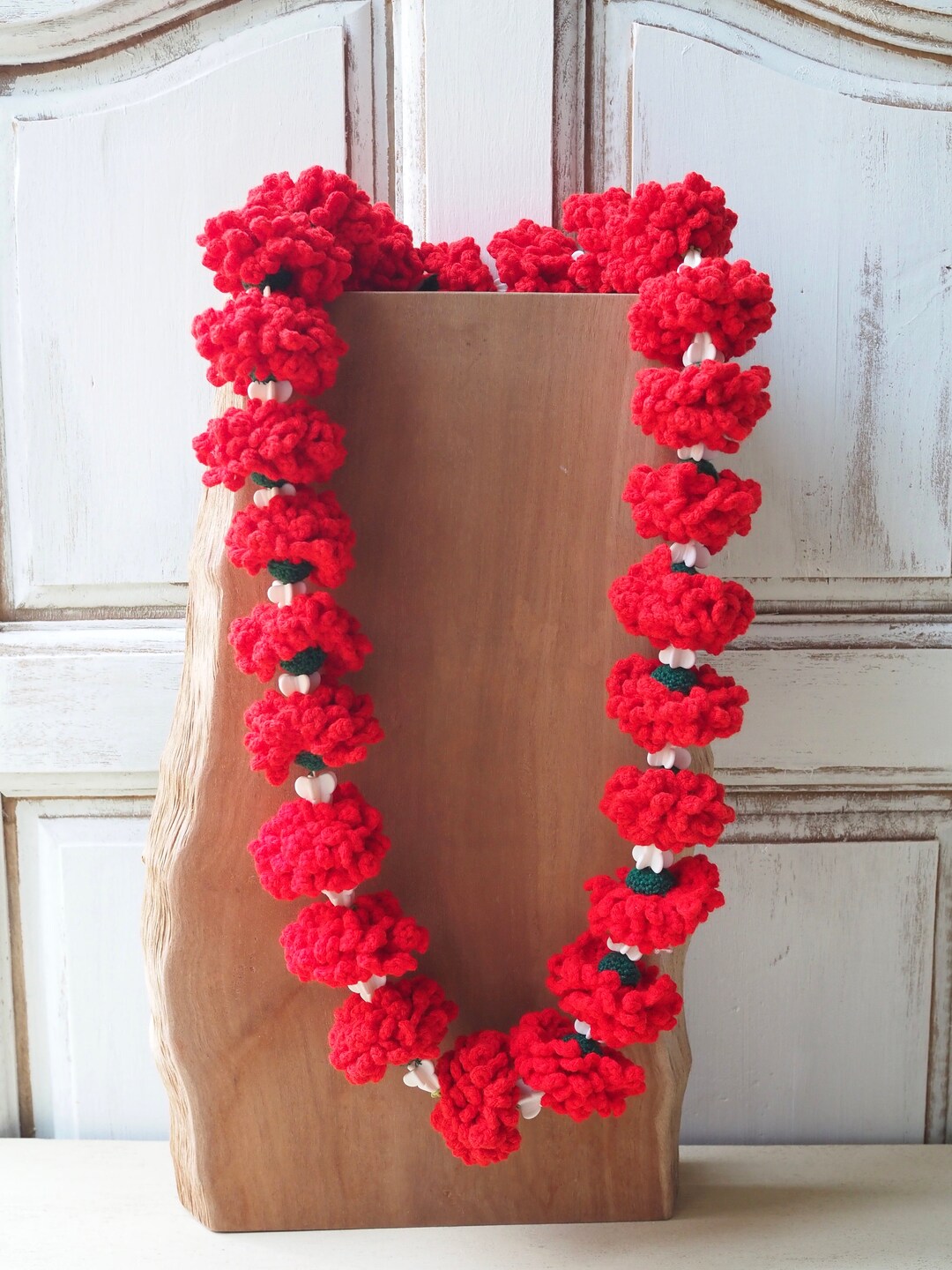 Red Crochet Marigold Flower & Crown Flower Lei, Hawaiian Lei, Summer ...