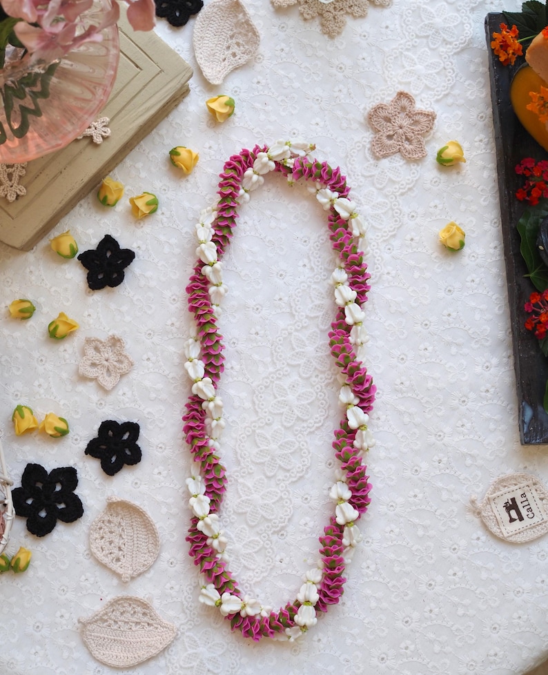 Pink Rose and White Crown Flower Clay Lei, Hawaiian Clay Lei , Summer ...