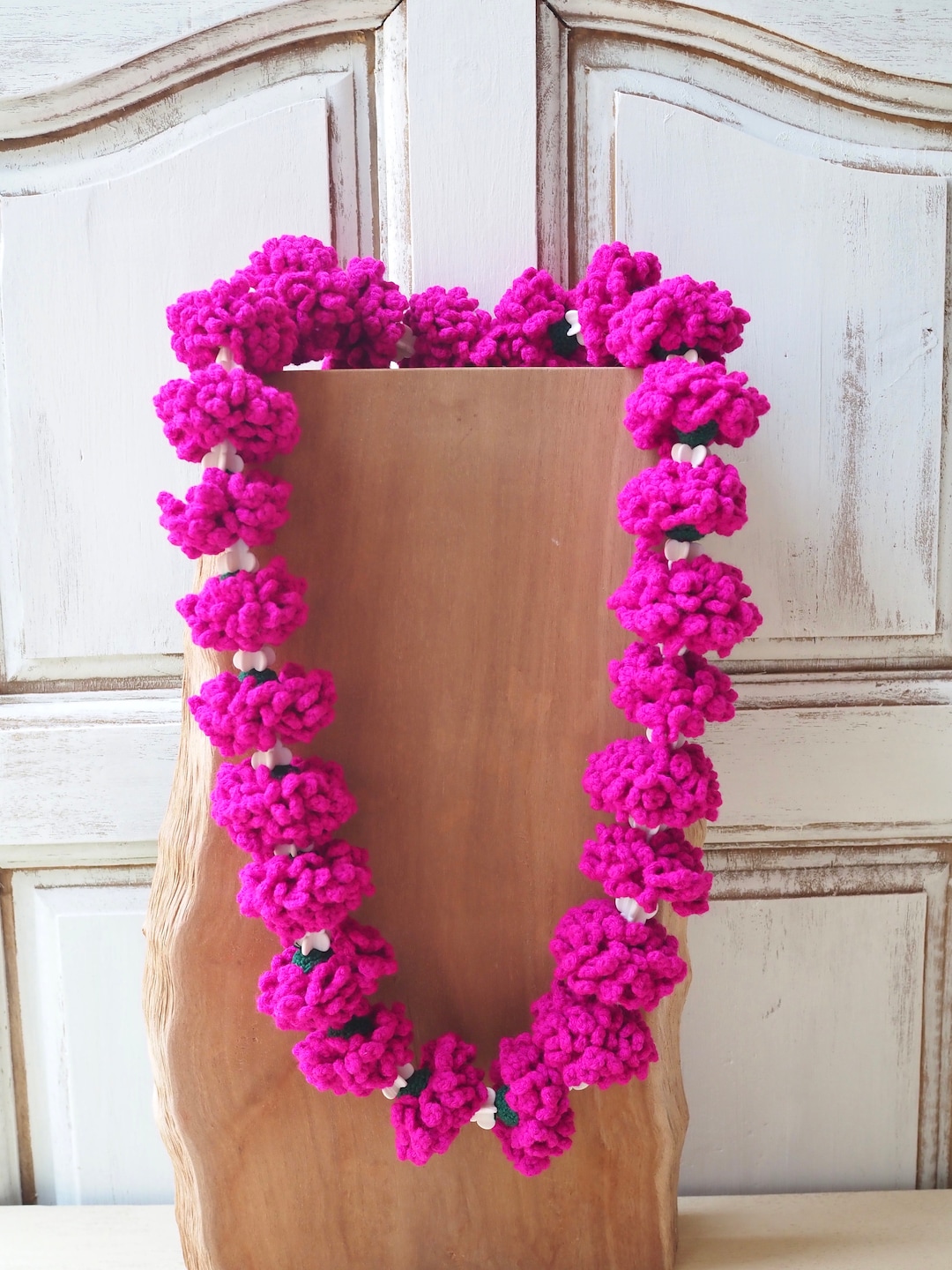 Pink Crochet Marigold Flower & Crown Flower Lei, Hawaiian Lei, Summer ...
