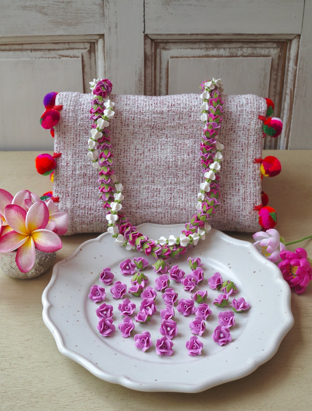 50 Pcs Pink-purple Rose Bead Clay Flower , Rose Flower for Jewelry ...