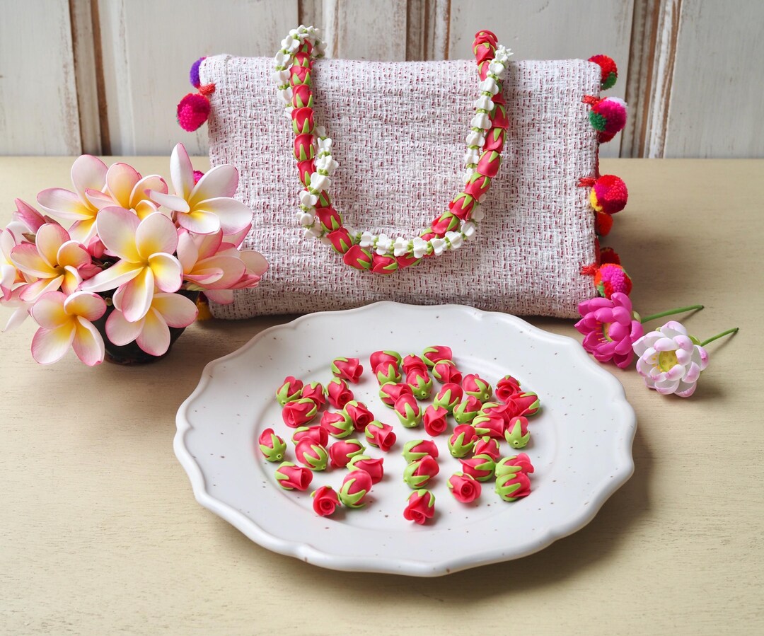 50 Pcs Red Pink Rose 02, Rose Bead Clay Flower , Rose Bud for Jewelry ...