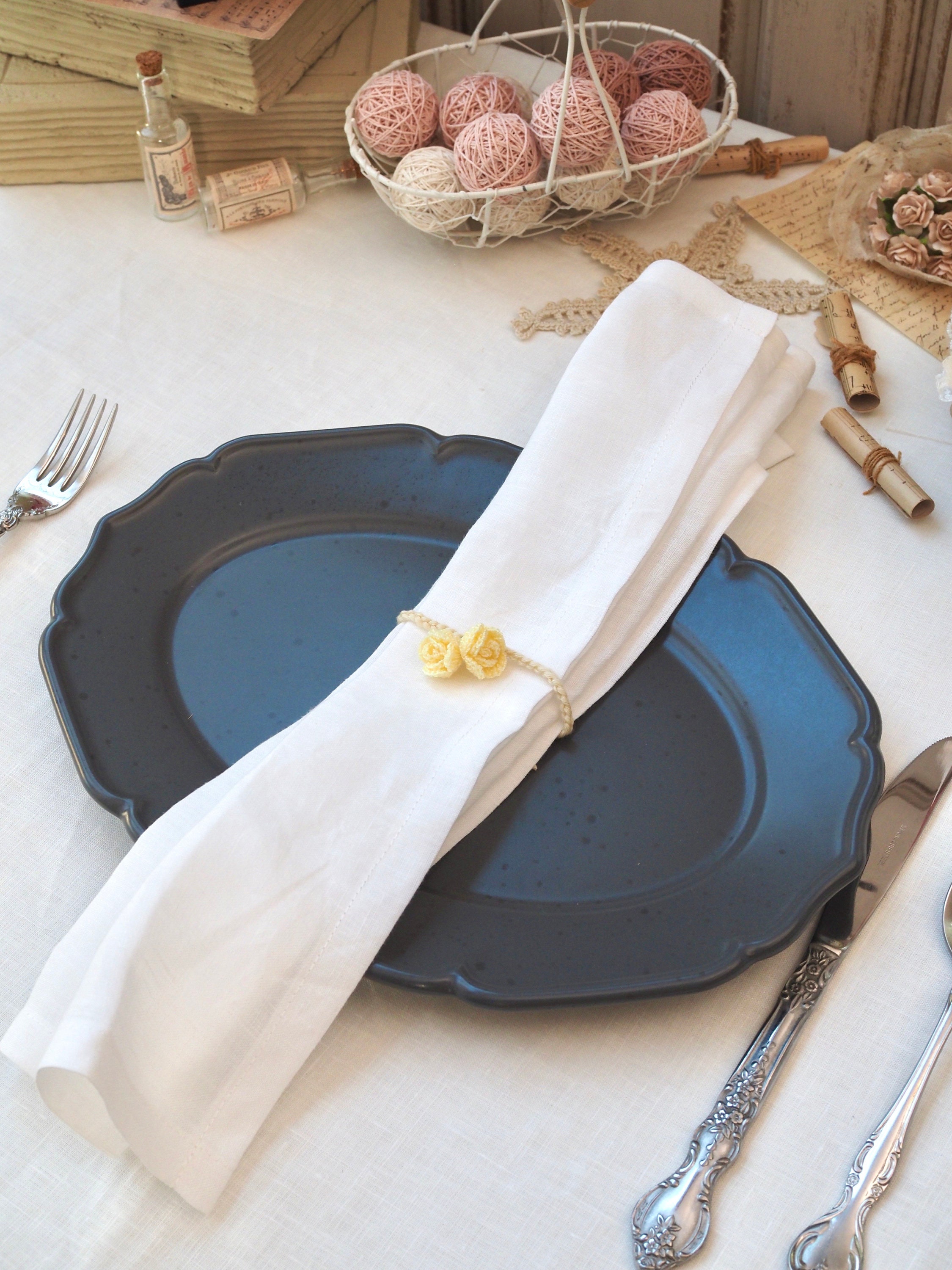 Napkin Rings Set of 6-handmade Crochet Mini Rose Yellow - Etsy