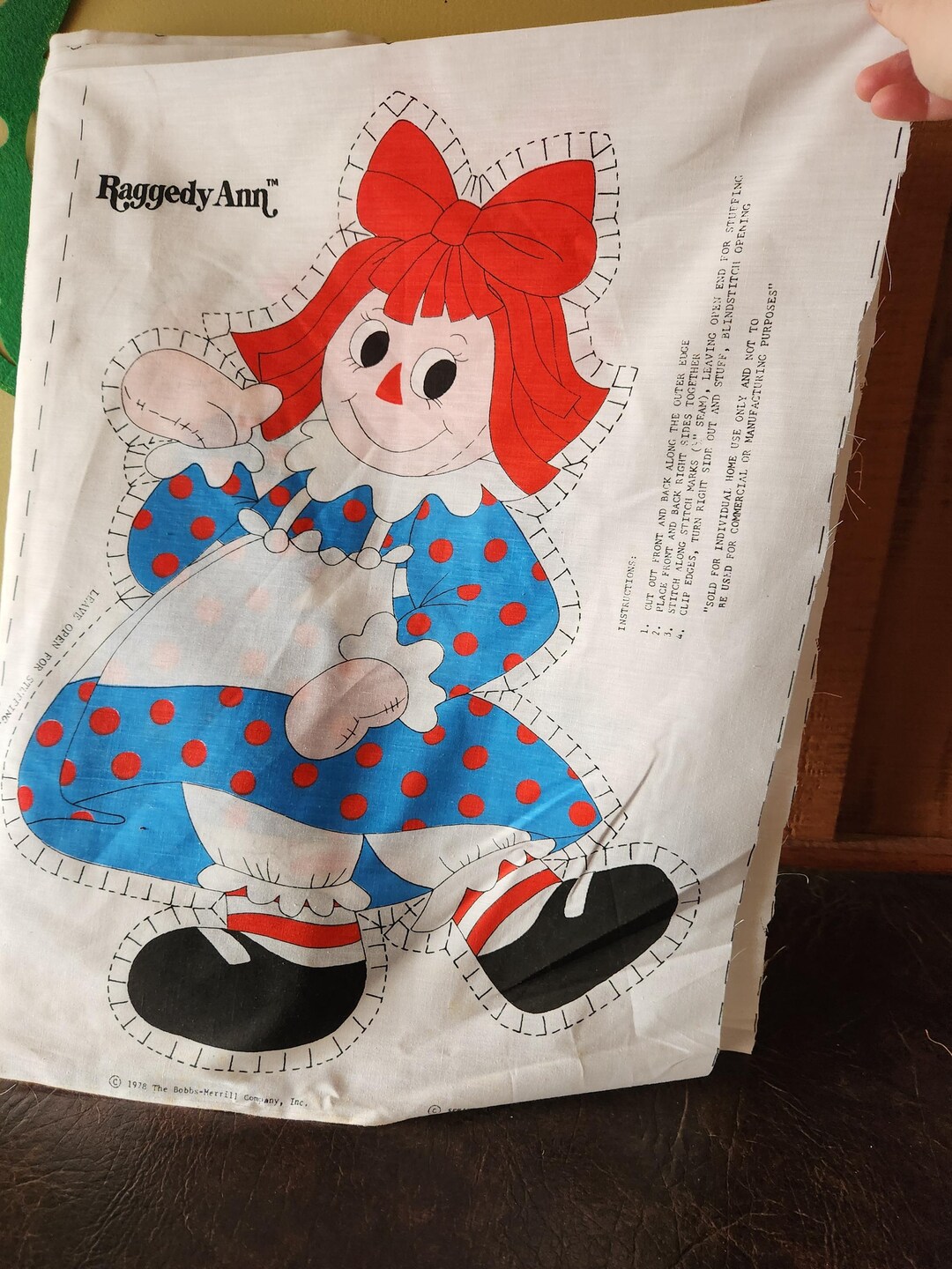 Vintage 1978 Bobbs-merrill Raggedy Ann Doll Cut & Sew Pillow Fabric - Etsy
