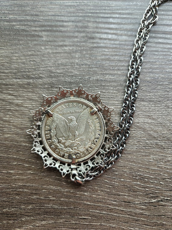Antique 1921 Morgan Dollar Silvertone Bezel Pendant