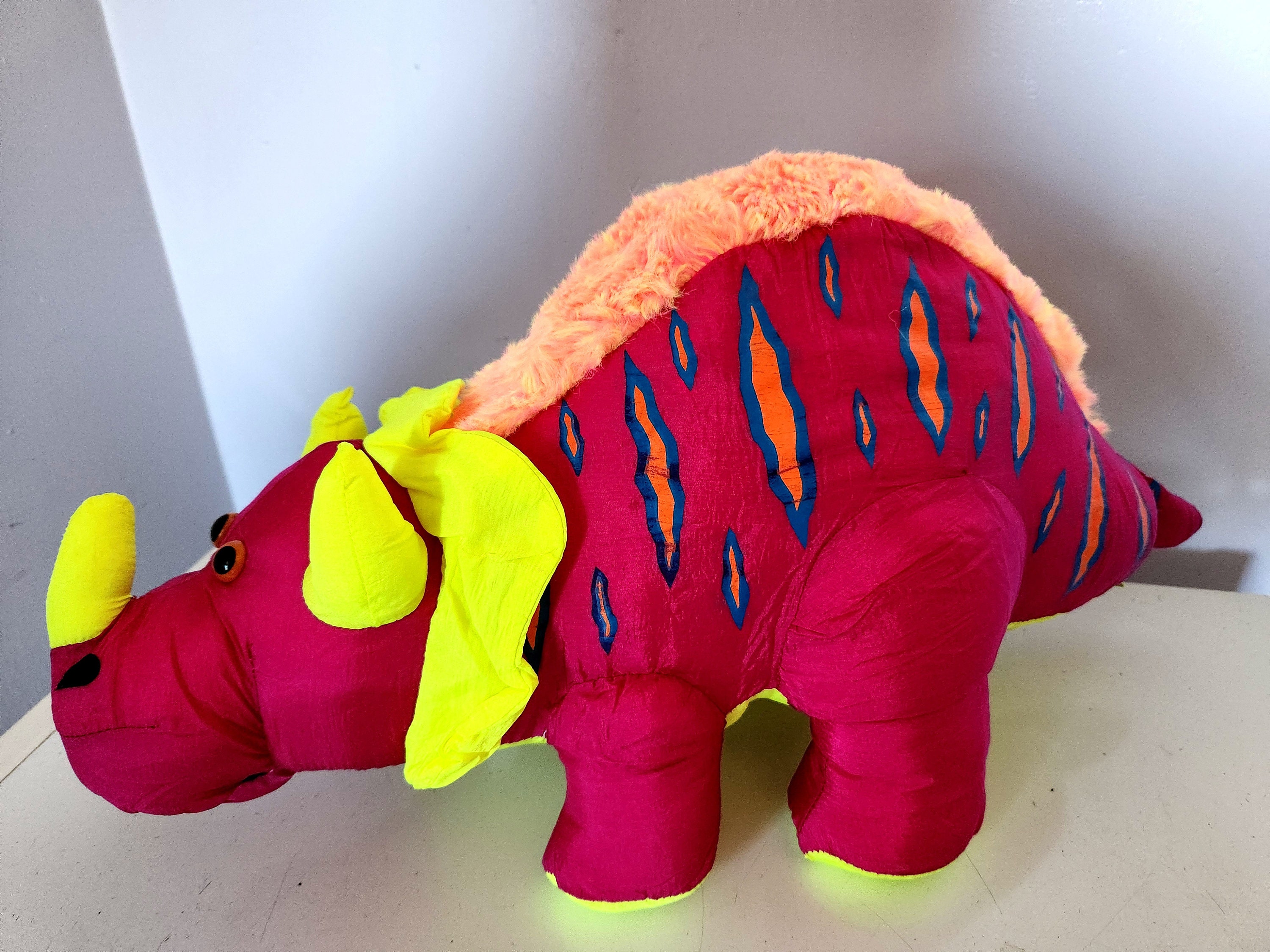 Vintage 1993 Stuffins Triceratops Neon Nylon Dinosaur Plush - Etsy