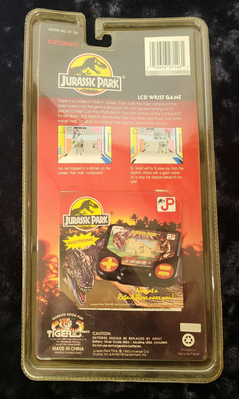 Vintage Jurassic Park 1993 Original Tiger Electronics LCD Wrist Game ...