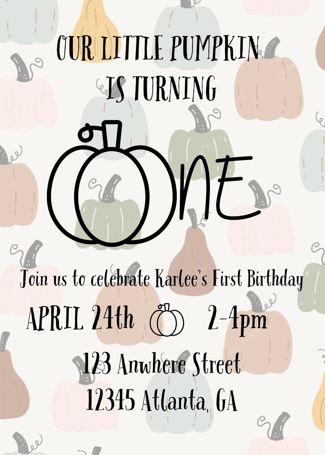 Editable Pumpkin First Birthday Invitation | CANVA Template | Digital ...
