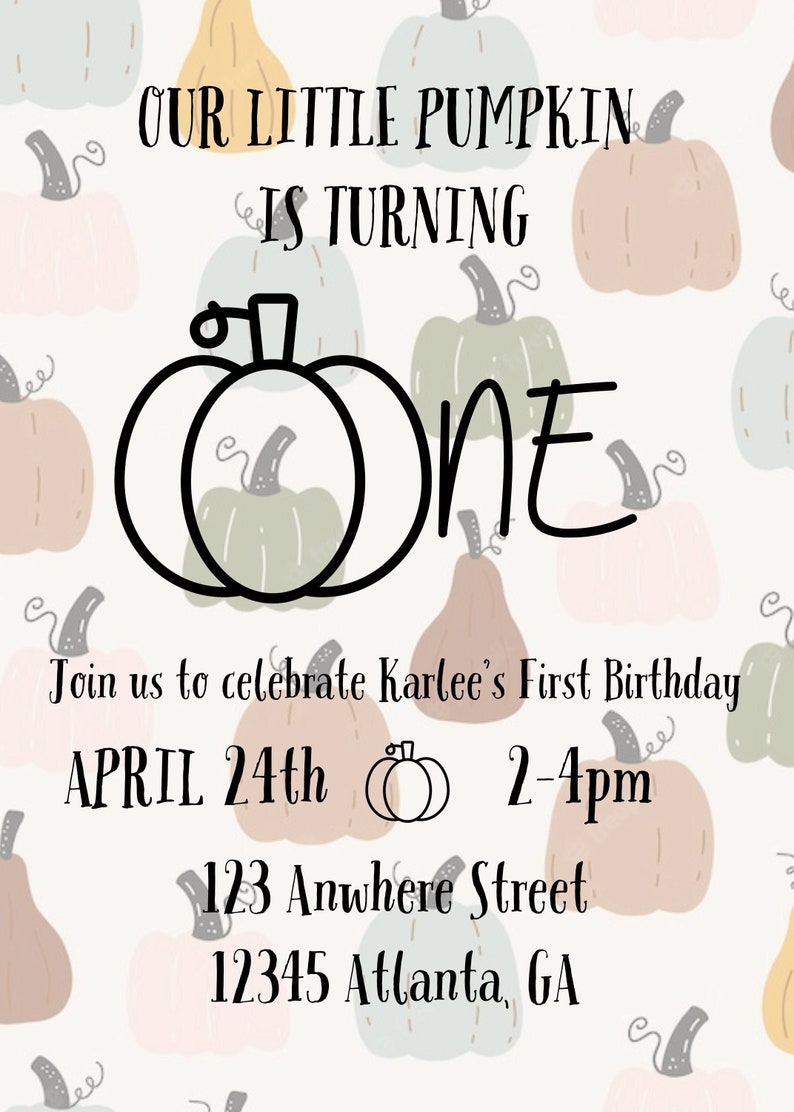 Editable Pumpkin First Birthday Invitation | CANVA Template | Digital ...