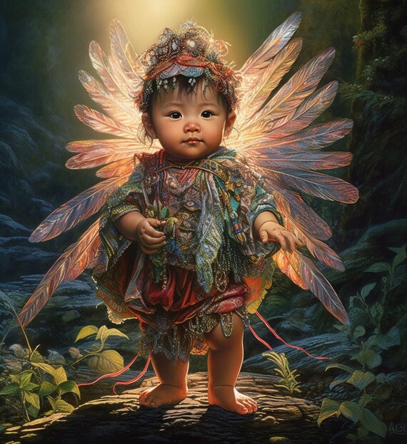Asian Baby Fairy With Feathery Glowing Wings Etsy