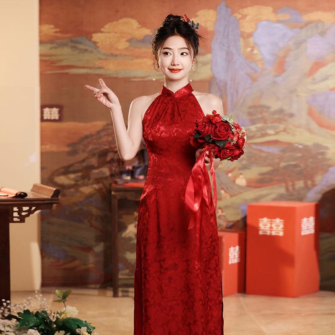New Modern Qipao Red Cheongsam Tea Ceremony Full Size Available - Etsy