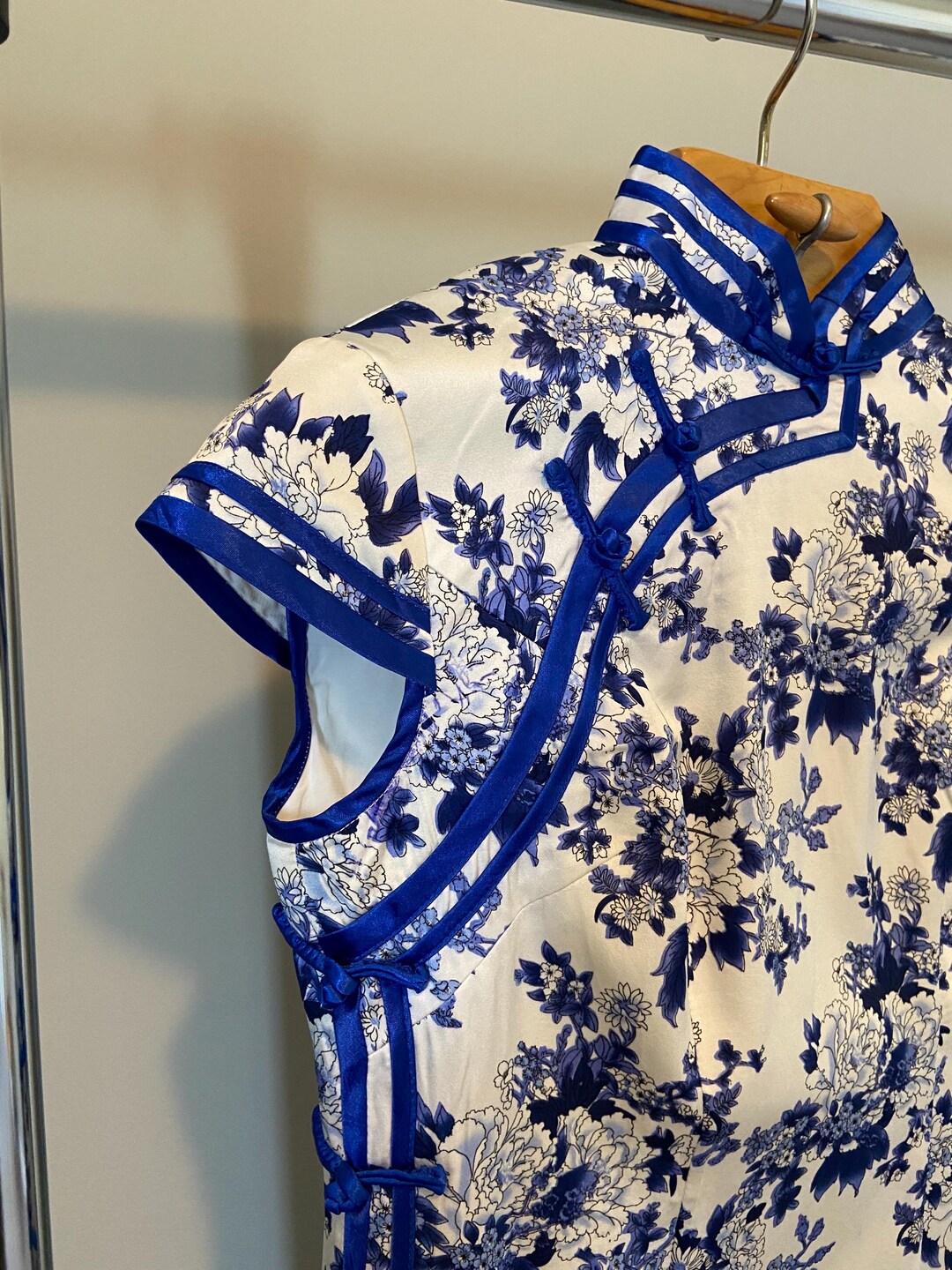 100% Mulberry Silk Eight Side Buttons Blue青花瓷 Double Lining Hand Made ...