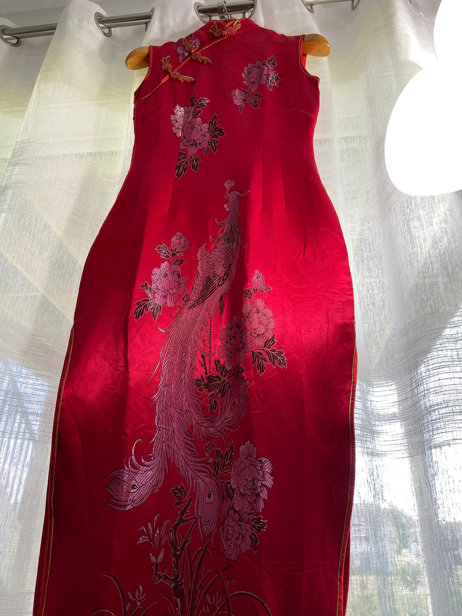 Vintage Brand New 80s Classical Red Qipao Double Phenix Front Double ...