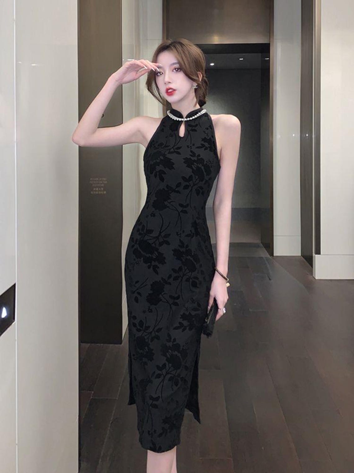 New Design Black Qipao Cheongsam Chinese Tradtional Dress Full Size ...