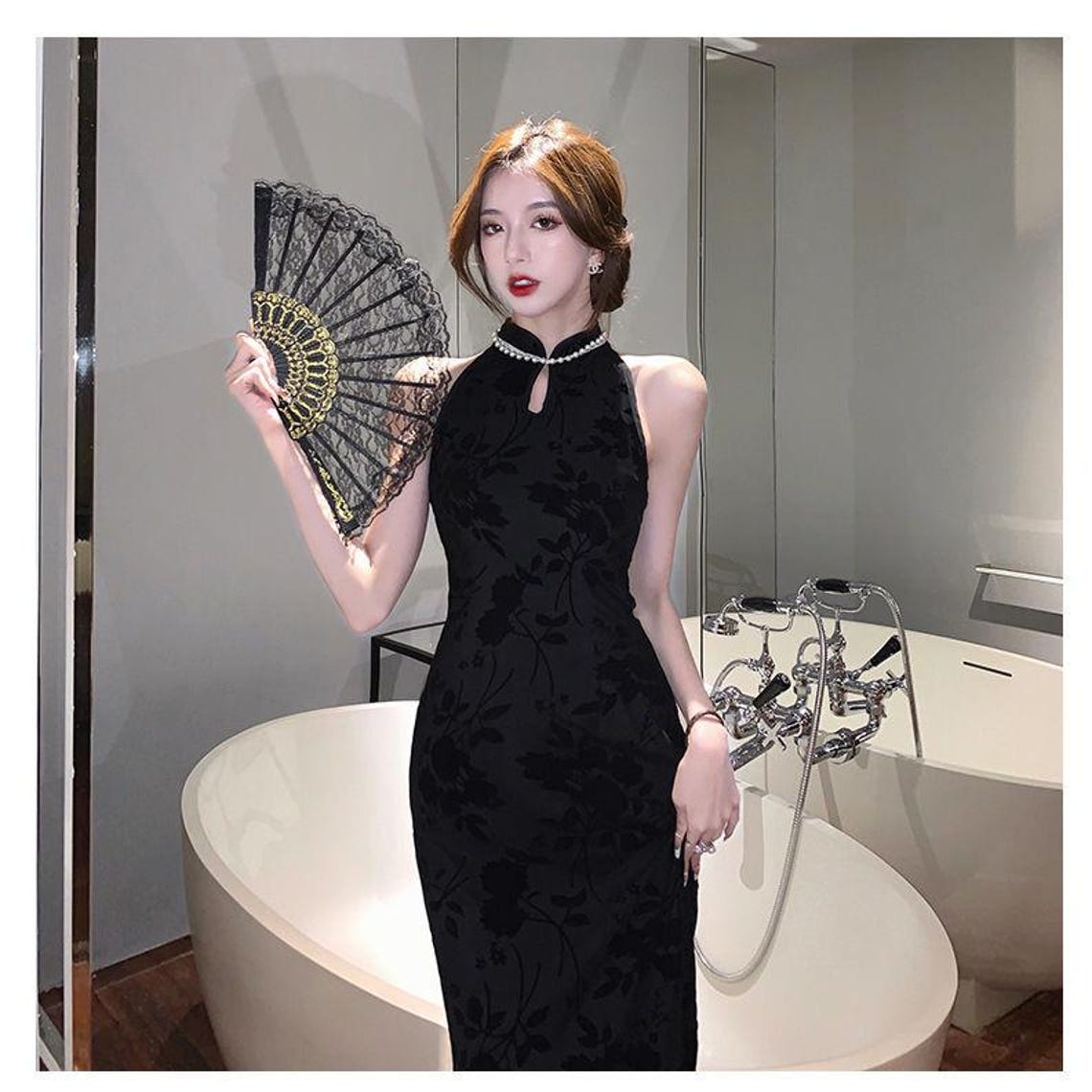 New Design Black Qipao Cheongsam Chinese Tradtional Dress Full Size ...