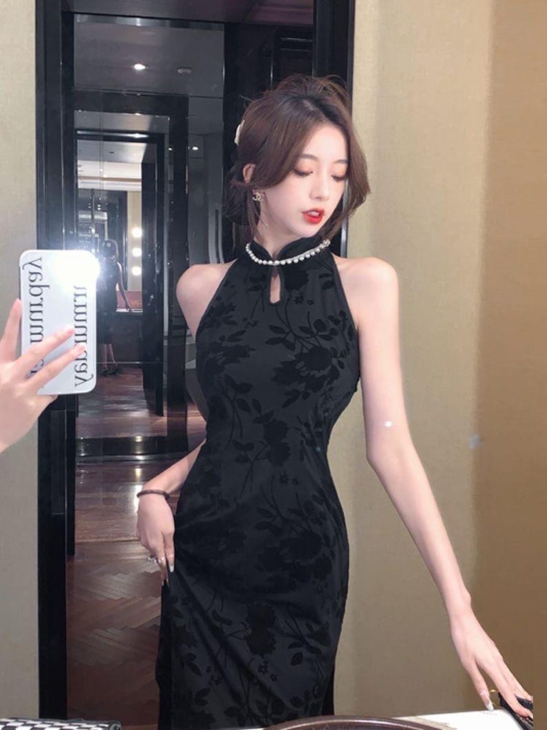 New Design Black Qipao Cheongsam Chinese Tradtional Dress Full Size ...